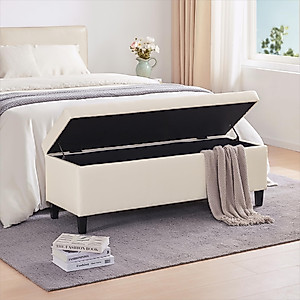 HUIMO Faux Leather Storage Ottoman Bench 50.3 inch Extra Long Upholstered Bedroom Bench with Large Storage Space for The Living Room, Entryway, Bedroom Hold Up to 300lbs (Cream)