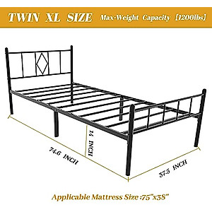 Mavesmog Twin Bed Frames 14 inch Metal Platform Mattress Foundation Twin Size Bed Frame with Headboard Footboard for Kids, No Box Spring Needed, Under Bed Storage, Easy Assembly Black