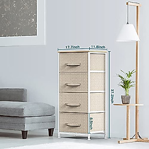 Pipishell Dresser with 4 Drawers, Tall Storage Tower with Sturdy Steel Frame Wood Top，Fabric Dresser Organizer Unit for Bedroom, Hallway, Entryway, Closets, Nursery Room