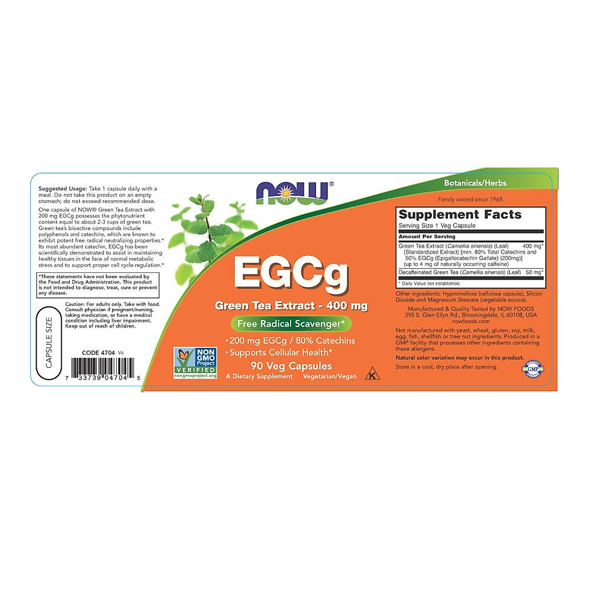 NOW Supplements, EGCg Green Tea Extract 400 mg, Free Radical Scavenger*, 90 Veg Capsules