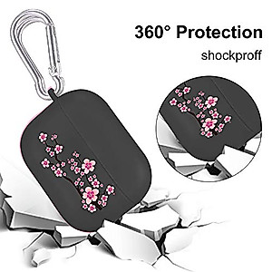 Cherry Blossom Case for Airpods Pro with Keychain, MAYCARI Cute Pink Floral Girls and Women Back Cover Protective Soft TPU Case for Airpod Pro