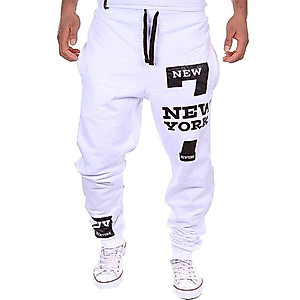 COTTORY Men's Harem Casual Baggy Hiphop Dance Jogger Sweatpants Trousers White Large