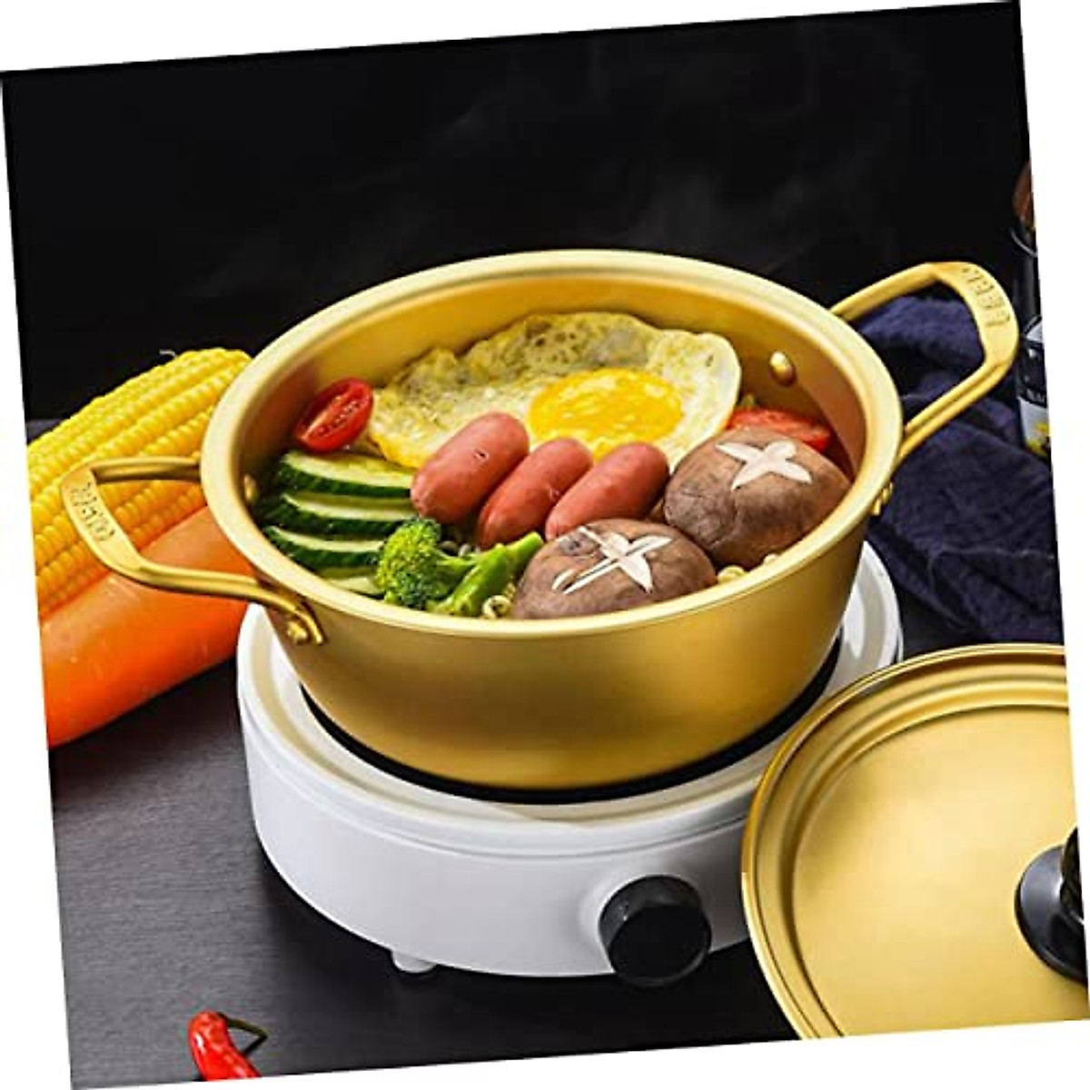 Housoutil Korean Ramen 1 Set Instant Noodle Pot Ramen Pot with Lid Pan with Lid Korean Noodle Pot Ramen Noodle Pot Sauce Pan Aluminum Tool Quick Heat Golden Ramen Cookware Ramen Cooker