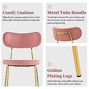 ivinta Stackable Dining Chair Set of 4, Modern Pink Velvet Chairs with Golden Legs, Mid Century Side Chairs for Dining Room, Living Room, Bedroom, Kitchen, Armless Vanity Accent Chair for Small Space