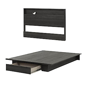 Home Square 2 Piece Queen Bed Frame with Headboard Set - Queen Platform Bed with Storage Drawers & Queen Headboard in Gray Oak