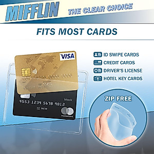 Mifflin-USA Card Protector (4x3 Inch, Clear, Bulk 100 Pack) Quick Load Horizontal No Zipper Name ID Badge Holder
