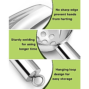 TeamFar 5 oz Ice Scoop with Holes, Stainless Steel Food Scoop Shovel with Drain Holes for Kitchen Bar Party Wedding, Healthy & Heavy Duty, Sturdy Handle & Mirror Finish, Dishwasher Safe