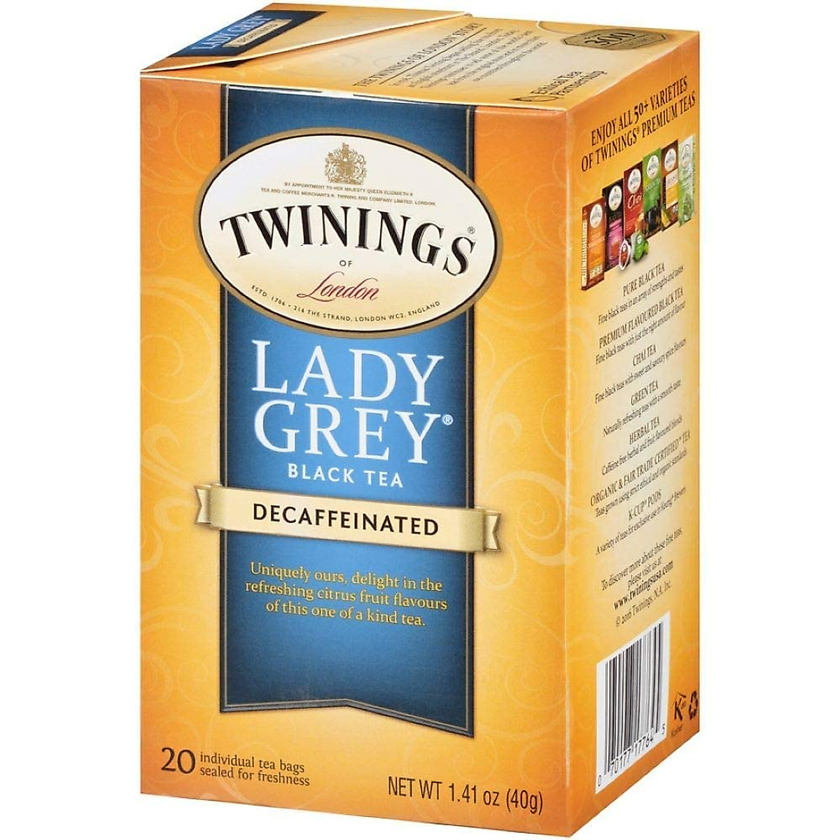 Twinings of London Lady Grey Tea Decaf Box of 20 Tea Bags