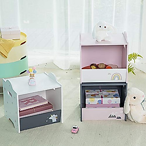 labebe Baby Storage Box Wooden, Toddler Organizer Cubes Wood for Infant 12 Month & Up, Nursery Storage Box for Toys/Clothes/Books/Food, 3- Layer Kid Container Multi-Color Unicorn Printed
