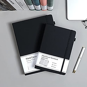 CAGIE Lined Journal Notebook, 320 Pages College Ruled Notebook, 100 Gsm Paper Thick Journal, A5 Hardcover Leather Journals for Writing, 5.7x8.3In, Black