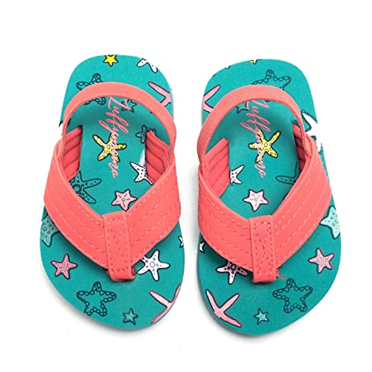 Luffymomo Unisex Kids Open-Toe Sandals Summer Beach Water Slides Flip Flops(Toddler/Little Kid)(1 Little Kid Coral & Bluish green)