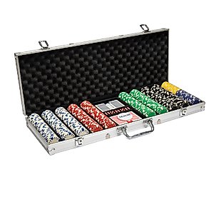 Brybelly 500 Count Diamond Suited Poker Set - 11.5 Gram Clay Composite Chips with Aluminum Case, Playing Cards, & Dealer Button for Texas Hold’em, Blackjack, & Casino Games