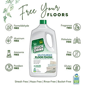 Quick Shine Multi Surface Floor Finish 64oz, 4Pk | Cleaner & Polish to use on Hardwood, Laminate, Luxury Vinyl Plank LVT, Tile & Stone & Hard Surface Floor Mop Refill Pad 12" Wx6 Dx1/2 H