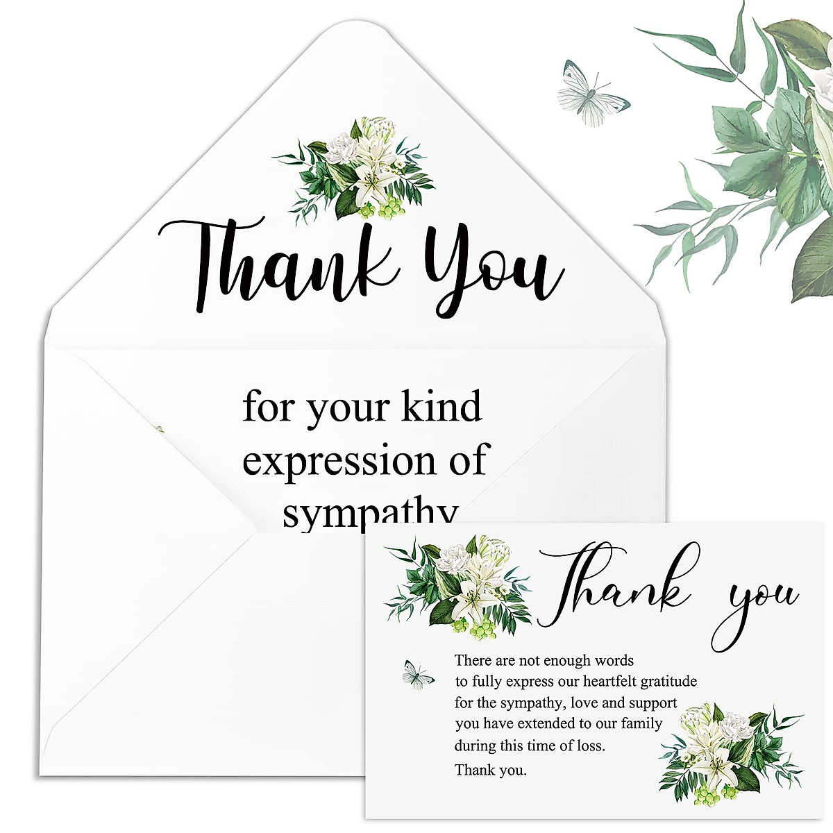 Marspark 50 Pack Thank You Sympathy Cards Funeral Thank You Cards with Envelopes and Message Memorial Card Sympathy Cards Greenery Bereavement Cards for Funeral Family Friends Loved Ones (Lily)