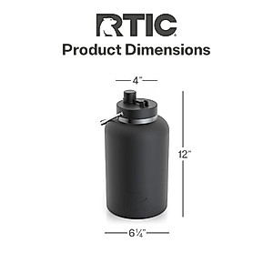 RTIC Jug with Handle, One Gallon, Black Matte, Large Double Vacuum Insulated Water Bottle, Stainless Steel Thermos for Hot & Cold Drinks, Sweat Proof, Great for Travel, Hiking & Camping