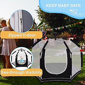 Baby Playpen, Extra Large Playard for Toddlers, 29+ sq. ft Space, Kids' Safety Playard & Activity Center, Large Ball Pit for Indoor & Outdoor, Portable Anti-Fall Playpen for Infants (Black)