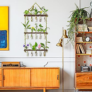 Grovind Propagation Stations, 3 Tier Large Wall Hanging Plant Terrarium with Wooden Stand Retro Propagation Station Test Tubes for Hydroponic Indoor Plants Cutting Planter for Home Garden Office Decor
