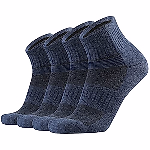 RedHero Men's Merino Wool Cushion Low Cut Quarter Socks for Outdoor Hiking Trail Running Light Performance Moisture Control(Denim L)