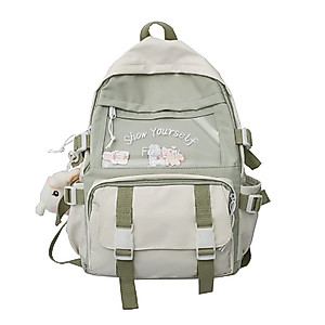 ncduansan Kawaii Backpack with Kawaii Pin and Accessories Cute Kawaii Backpack for School Bag Kawaii Girl Backpack Cute(Green)