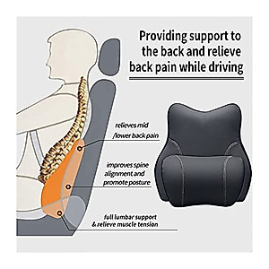 CXSDCQQ Memory Foam Neck Support Pillow Compatible with Tesla Model 3 X S Y Seat Lumbar Full Protect Cushion Headrest Waist Support Pad (Color : BK-Neck Pillow 2 Pcs)