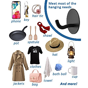 Heavy Duty Self Adhesive wall towel hooks Waterproof stick on bathroom kitchen door wall mount stainless steel matte black for hanging clothes robe coat, metal no drill rustproof oilproof 6 pack