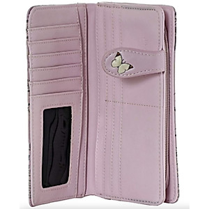 Shag Wear Butterflies Vintage Time Piece Large Fashion Wallet for Women and Teen Girls Vegan Faux Leather 7" Pink