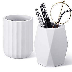 2 Pieces Silicone Pencil Holder Geometric Pen Cup Round Pen Container Desktop Pencil Stationary Holders Makeup Brush Holder for School Office Home Desk Supplies