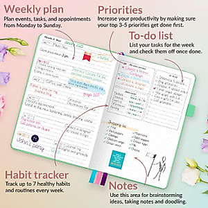 GoGirl Planner and Organizer for Women – Compact Size Weekly Planner, Goals Journal & Agenda to Improve Time Management, Productivity & Live Happier. Undated – Start Anytime, Lasts 1 Year – Mint Green