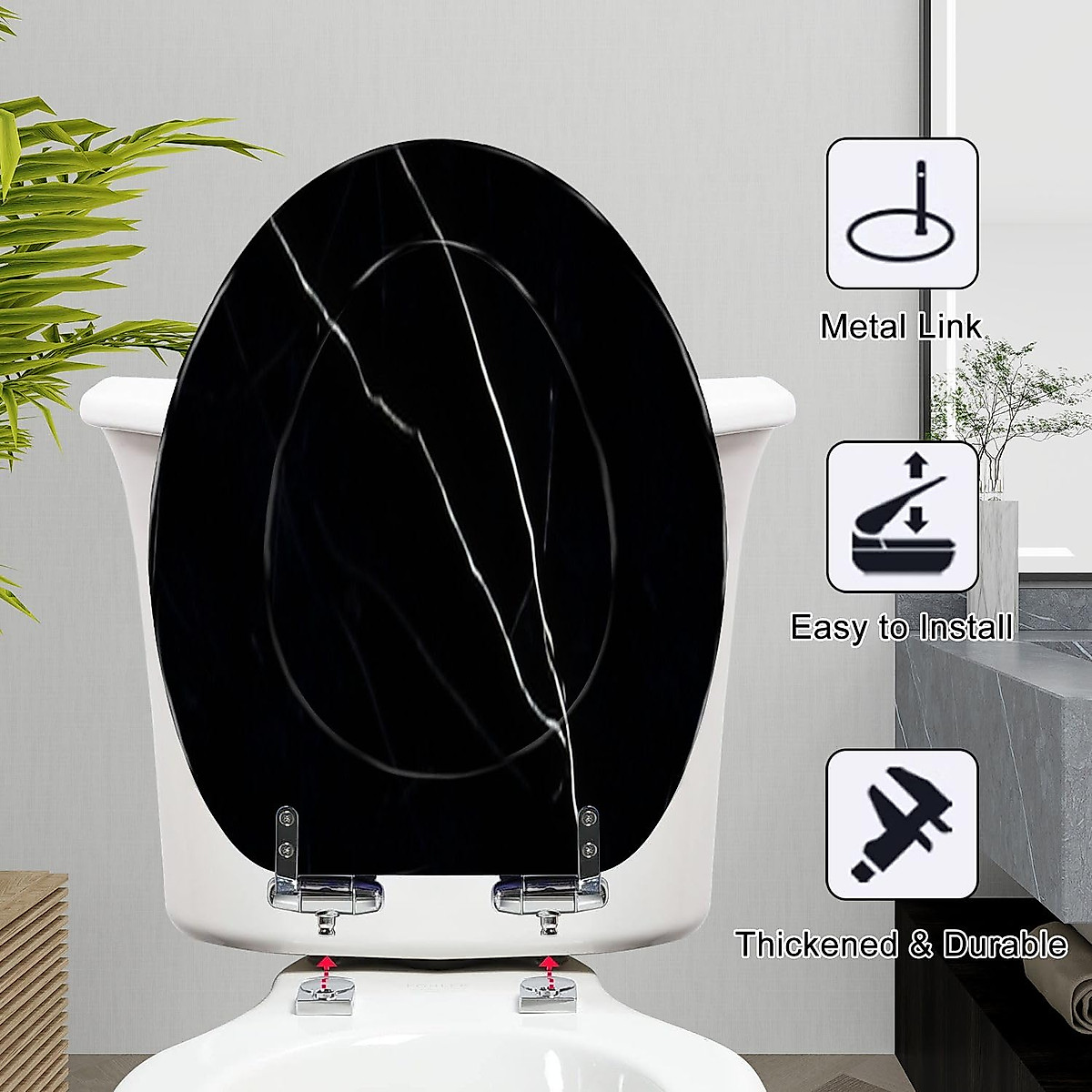 WHFEOIV9RE Elongated Toilet Seat texture white veins Resin Toilet Seat Quietly Slow Close with Quick-Release Hinges Toilet Seat with Cover Easy to Clean Install