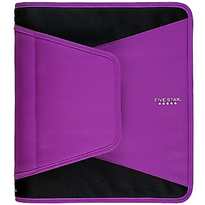 Five Star Zipper Binder, 1-1/2 Inch 3-Ring Binder for School, 3 Pocket Expanding File, 500 Sheet Capacity, Purple (72532)