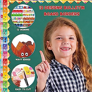 PerKoop 12 Rolls 393.7 ft Christmas Bulletin Board Border Decorative Winter Border Trim Seasonal Holiday Monthly Classroom Blackboard for Spring Summer Fall Winter Halloween School Door Windows