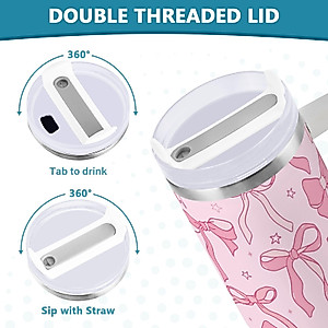 Msyxl 40 oz Insulated Stainless Steel Tumbler with Handle and Straw Lid - Leak-proof Coffee Mug for Men Women, Travel Mug Fits Cup Holder (Cute Ribbon Bow)