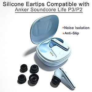 Luckvan Anti Slip Double Flange Ear Tips for Anker Soundcore Life P3 Replacement Ear Tips for Soundcore Life P3/P2 Earbuds Silicone 6 Pairs LMS Black