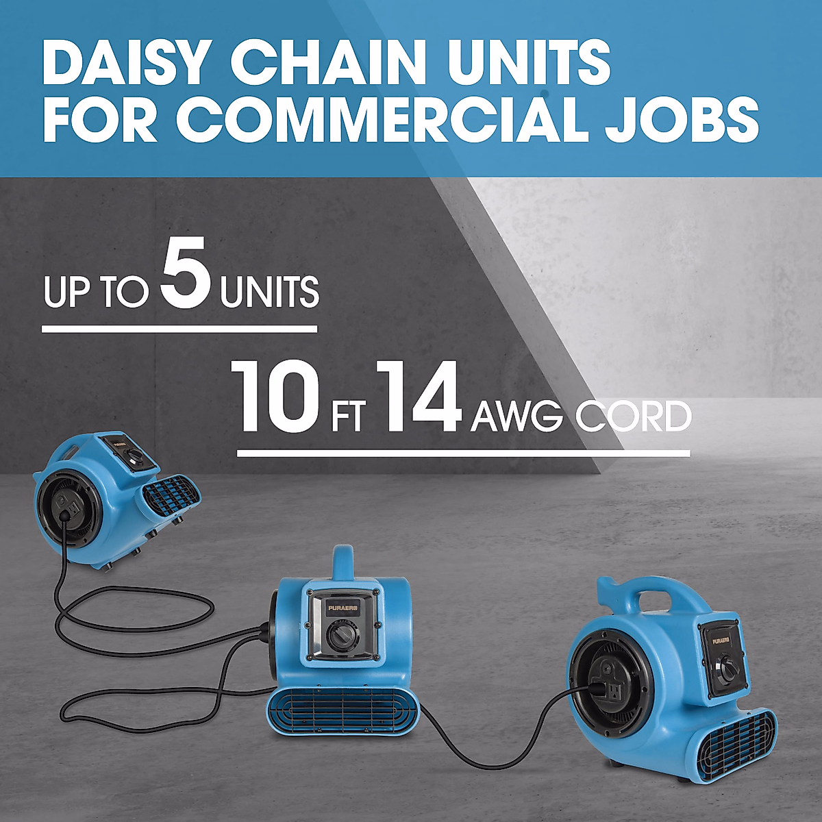 PURAERO Mini Air Mover | Carpet Dryer and Blower Fan | High-Velocity Floor Fan for Crawlspaces, Attics, Basements, Bathrooms | 1/5 HP 800 CFM | Water Damage Restoration, Grow Rooms | PA-200-AM | Blue