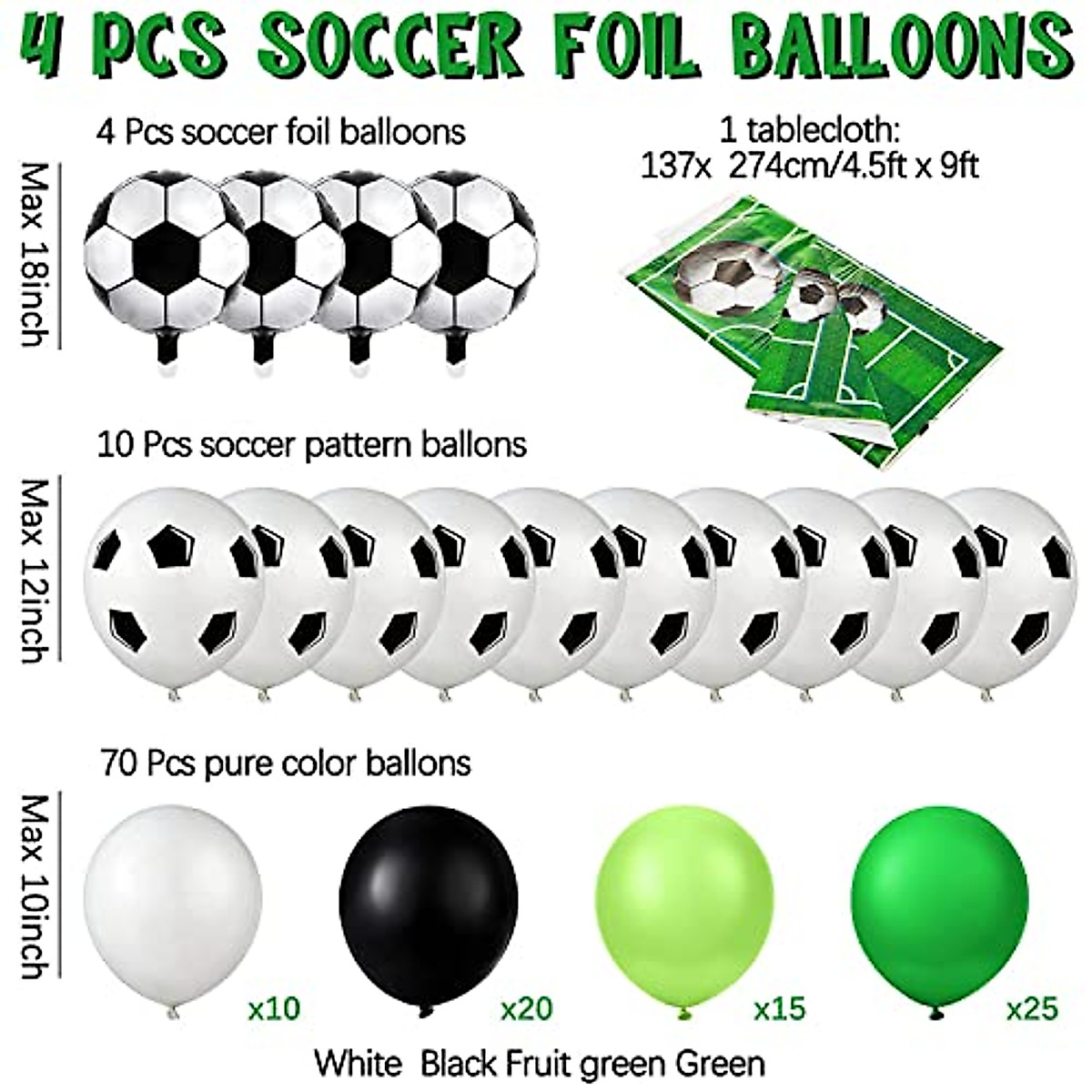 86 Pieces Soccer Birthday Party Decorations Supplies Include Soccer Birthday Party Backdrop Plastic Soccer Table Covers Soccer Balloon Garland for Soccer Event Birthday Party
