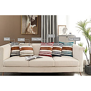 Vfuty Pack of 2 Farmhouse Throw Pillow Covers for Couch Sofa Decorative Faux Leather Square Cushion Cover Tribal Stripe Accent Pillow Case 18 x 18 Inch,Black