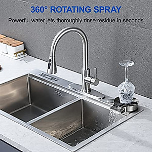 𝟮𝟬𝟮𝟯 𝗡𝗲𝘄 Metal Glass Rinser for Kitchen Sink - 360° Rotary Cup Washer with Brush, Faucet Cup Rinser Cleaner Kitchen Sink Bottle Washer for Bar, Brushed Nickel