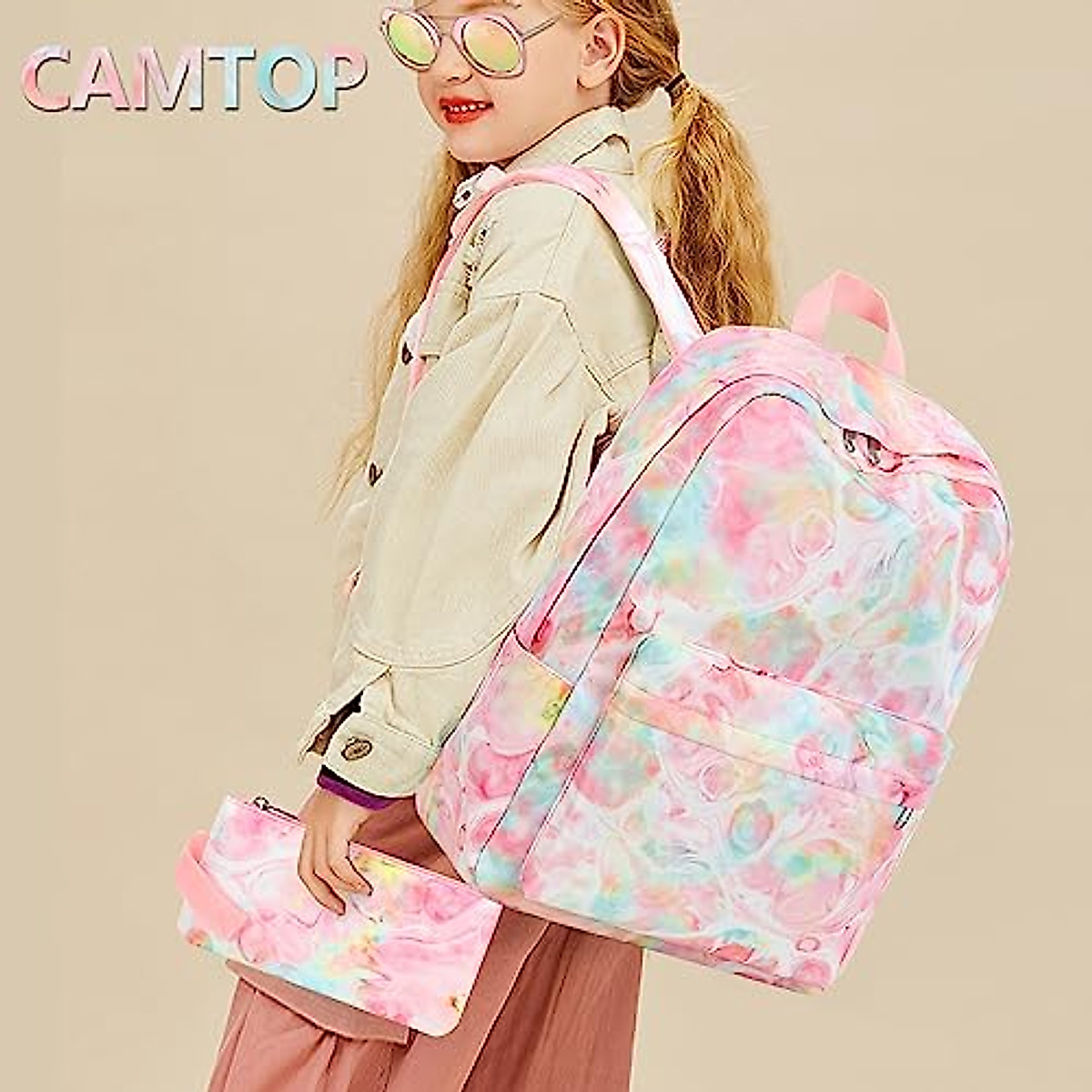 CAMTOP School Backpacks for Teen Girls Lightweight Elementary Middle Backpack Bookbags Set Medium(17 Inch,Tie Dye)