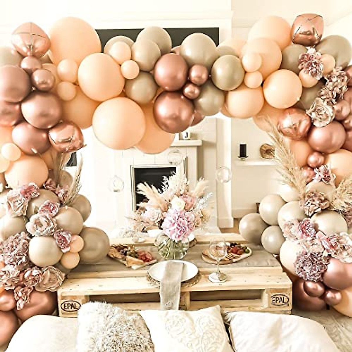 Blush Ivory Balloons Garland Kit Pastel Ivory Nude Brown Rose Gold Metallic Double Stuffed Balloons Arch kit for Bridal Engagement Baby Shower Birthdays Weddings Boho Party Decoration