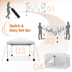 Winkalon 10x10 Pop Up Canopy, Instant Canopy Tent with Removable Sidewalls and Mesh Windows for Vendor Events, Outdoor Craft Show, Farmers Markets-White