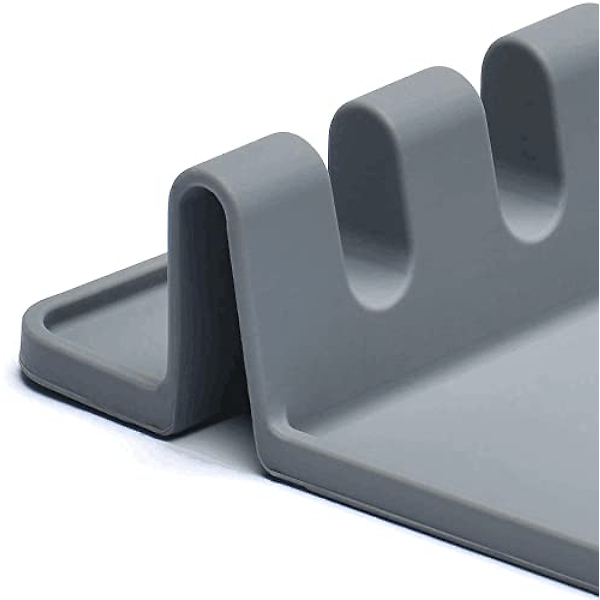 Silicone kitchenware mat-multi-spoon rack for kitchen countertops, cutlery rack with drip pad, suitable for cooking utensils such as barbecue tongs, spoons, etc., essential for party kitchens (grey)