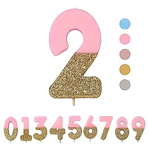 Talking Tables Pink Number 2 Candle with Gold Glitter Premium Quality Cake Topper Decoration for Kids, Adults, 21st Birthday Party, Anniversary, Milestone Age, Height 8cm, 3", PINK2