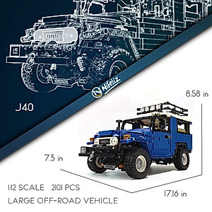 Nifeliz Off-Road Pickup J40 Land Cruiser MOC Technique Building Blocks and Engineering Toy, Adult Collectible Model Cars Kits to Build, 1:12 Scale Truck Model (2101 Pieces)