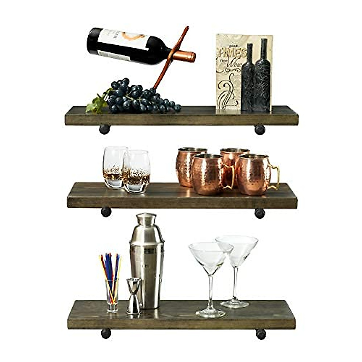 Mark One Home Goods 3 Tier Wood Shelves with Black Pipe Brackets (Walnut, 3 Tier)