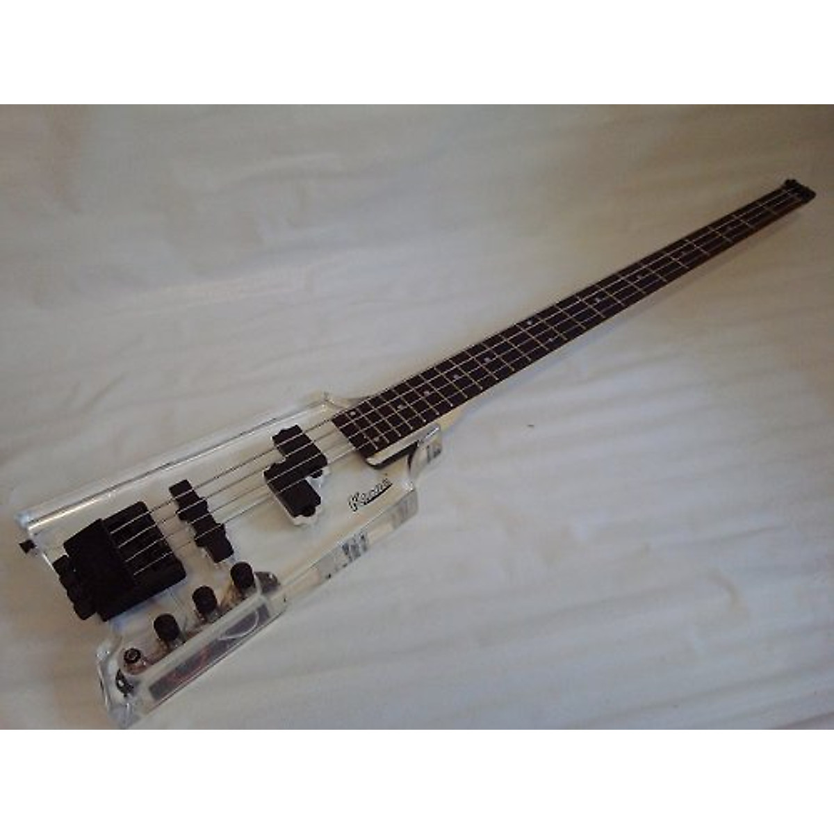 Ktone 4 String Clear Body Lucite Electric Bass Guitar, Headless with Free Gig Bag New