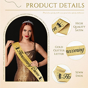 Ferreve 14 Pcs Homecoming Party Prom Sashes Set Include Homecoming King Queen Prince Princess Sashes Homecoming Court Sash with Pins, 4 Metal Crown for Men Women Crown School Party Accessories