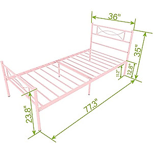 Pink Twin Bed Frame for Girls, Bed Mattress Foundation Support with Headboard and Footboard No Box Spring Need Metal Platform Bed