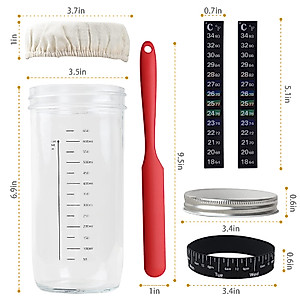 HKCDUUT Sourdough Starter Jar for Sourdough Bread Baking, Sourdough Starter Kit With Date Marked Feeding Band, Thermometer, Scraper, Sourdough Container Sewn Cloth Cover & Metal Lid (730ml/24Oz)