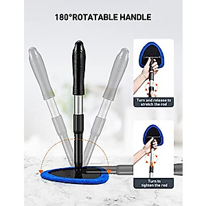 AstroAI Windshield Cleaner, Microfiber Car Windshield Cleaning Tool with 4 Reusable and Washable Microfiber Pads and Extendable Handle Auto Inside Glass Wiper Kit, Blue