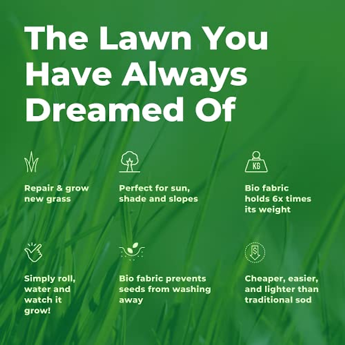 Grotrax Biodegradable Grass Seed Mat - 50 SQFT Bermuda Rye - Grass Seed and Fertilizer for Lawns, Dog Patches & Shade - Just Roll, Water & Grow - No Fake or Artificial Grass